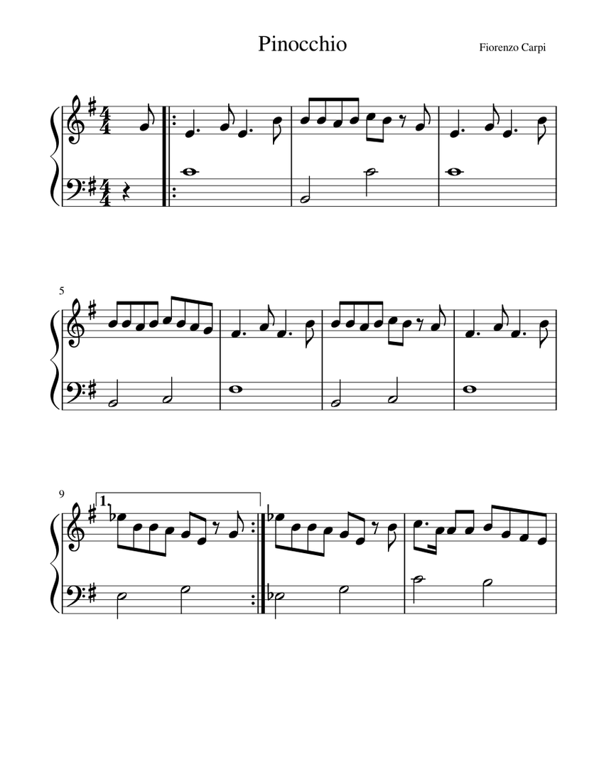 Pinocchio Sheet music for Piano | Download free in PDF or MIDI ...