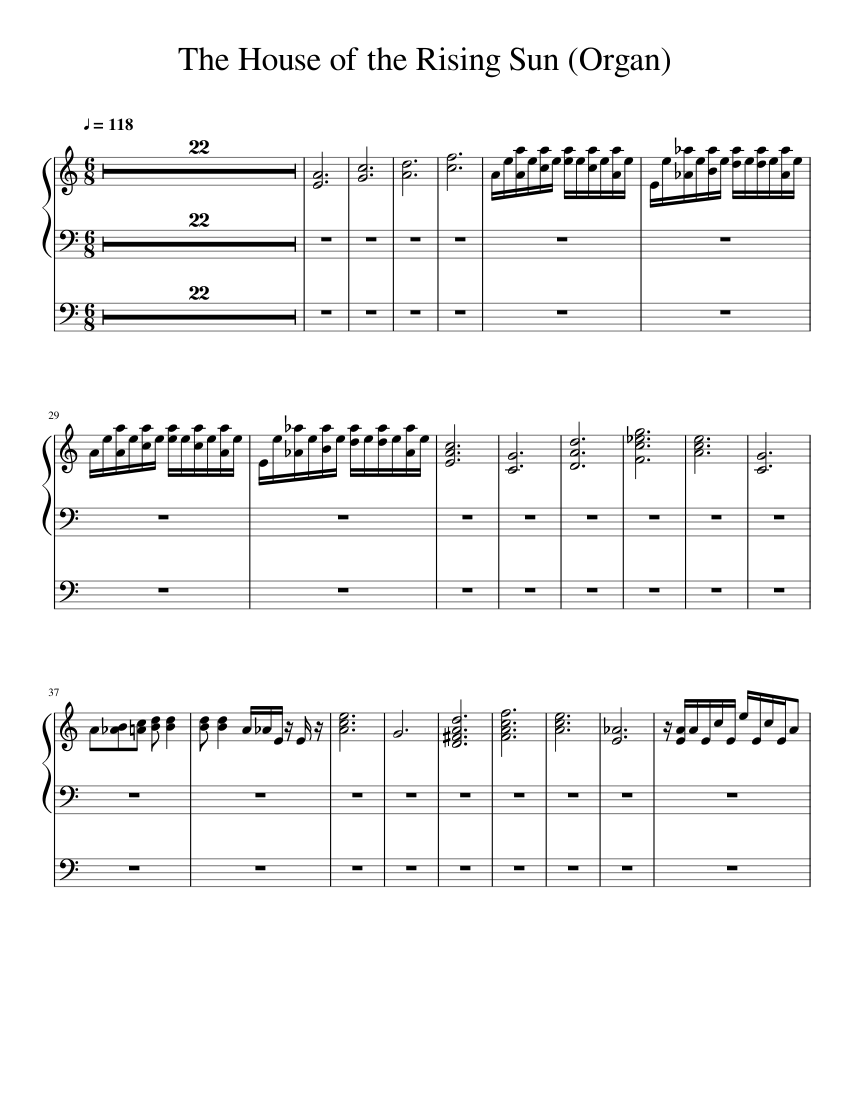 The House of the Rising Sun Organ sheet music for Organ download free ...