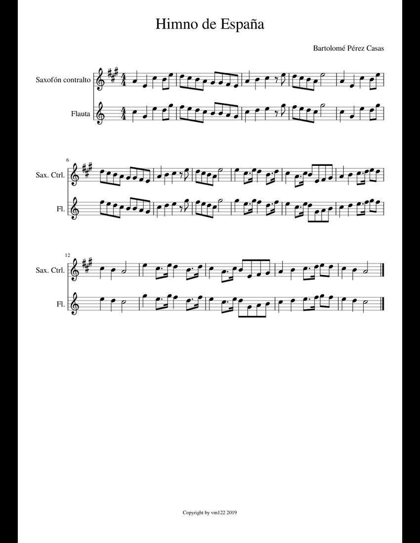 Himno de España sheet music for Flute, Alto Saxophone download free in ...