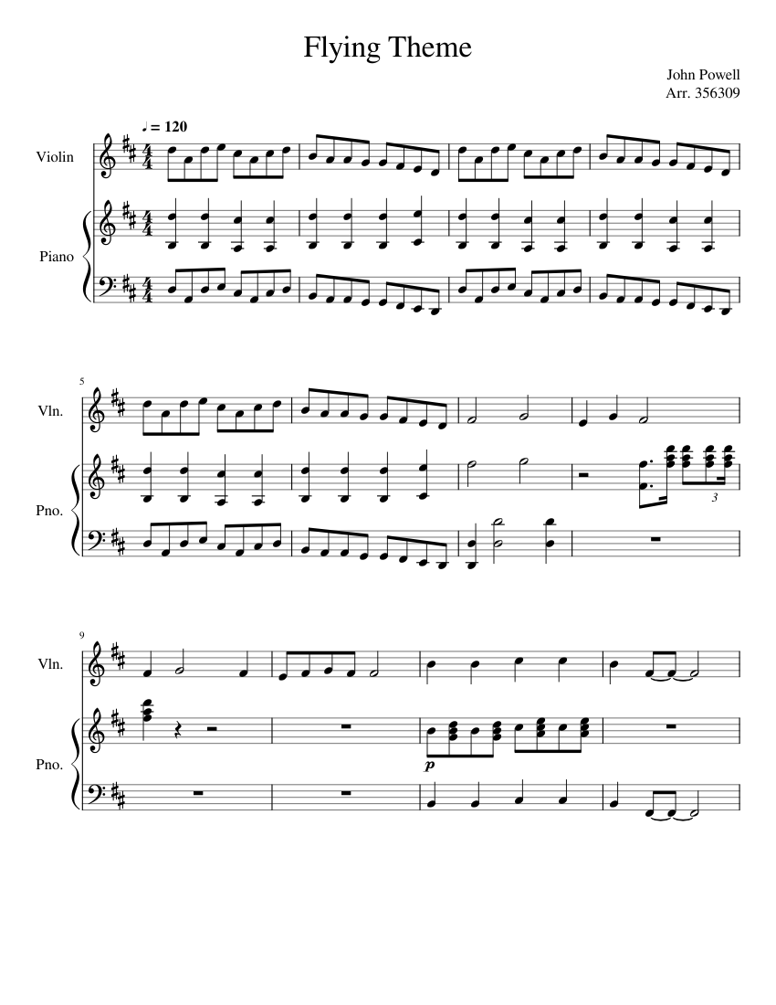 Flying Theme duet Sheet music for Violin, Piano | Download free in PDF ...
