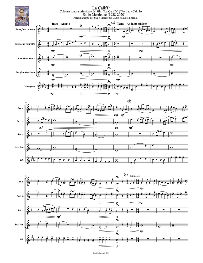 Ennio Morricone - La Califfa - per Sax e Vibrafono Sheet music for ...