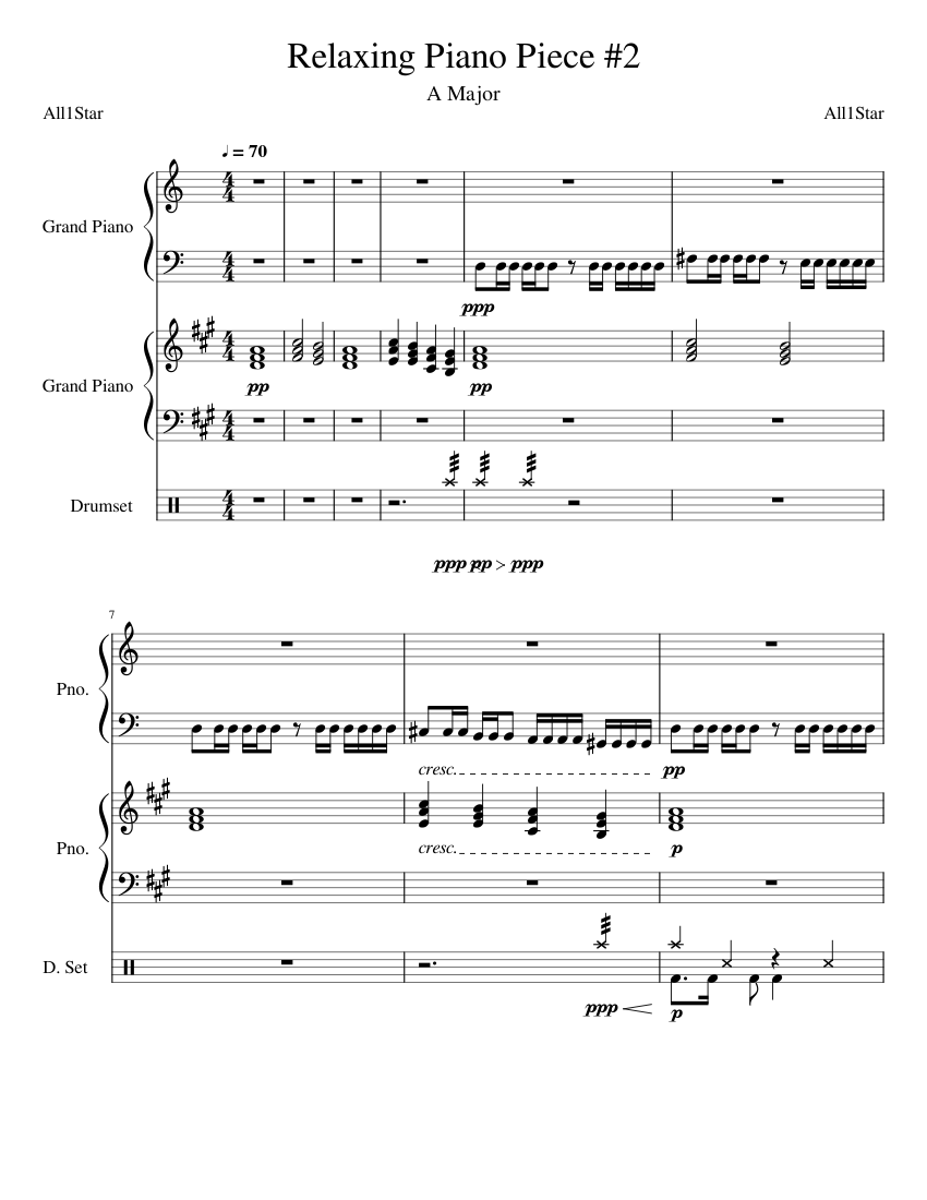 Relaxing Piano Piece #2 Sheet music for Drum Group, Piano (Mixed ...