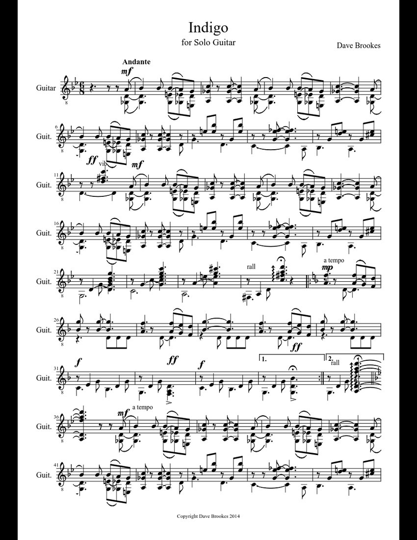 Indigo sheet music download free in PDF or MIDI