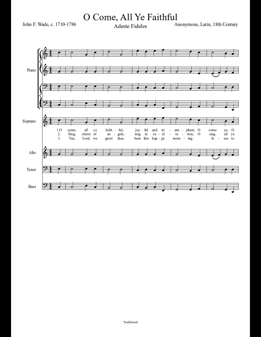 O Come, All Ye Faithful sheet music download free in PDF or MIDI