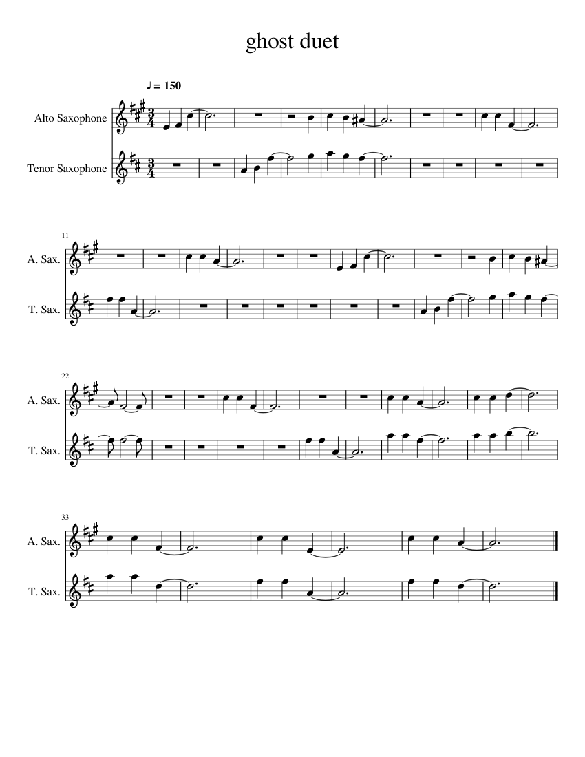 Ghost duet by Louie Zong Sheet music for Alto Saxophone, Tenor ...