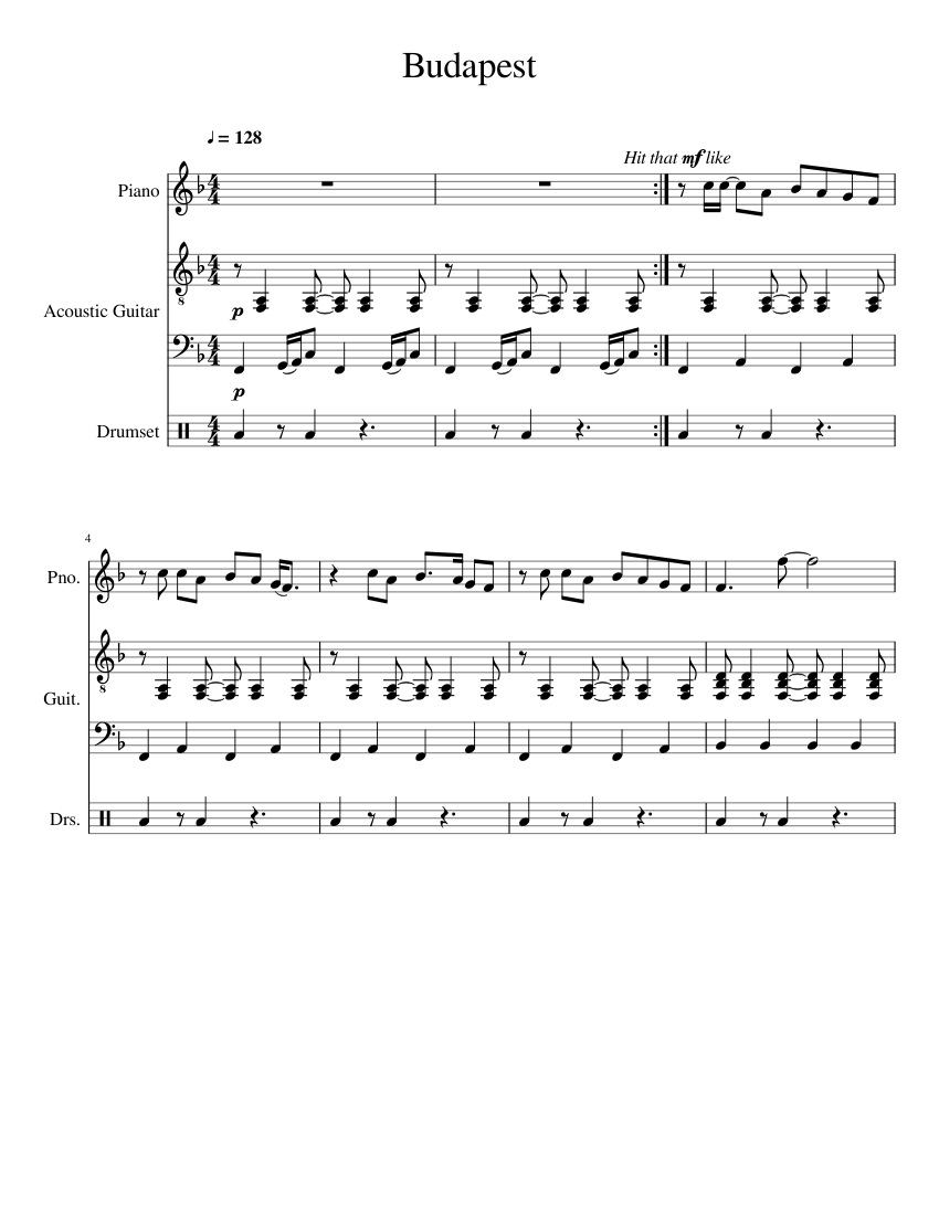 Budapest Sheet music for Piano, Guitar, Percussion | Download free in ...