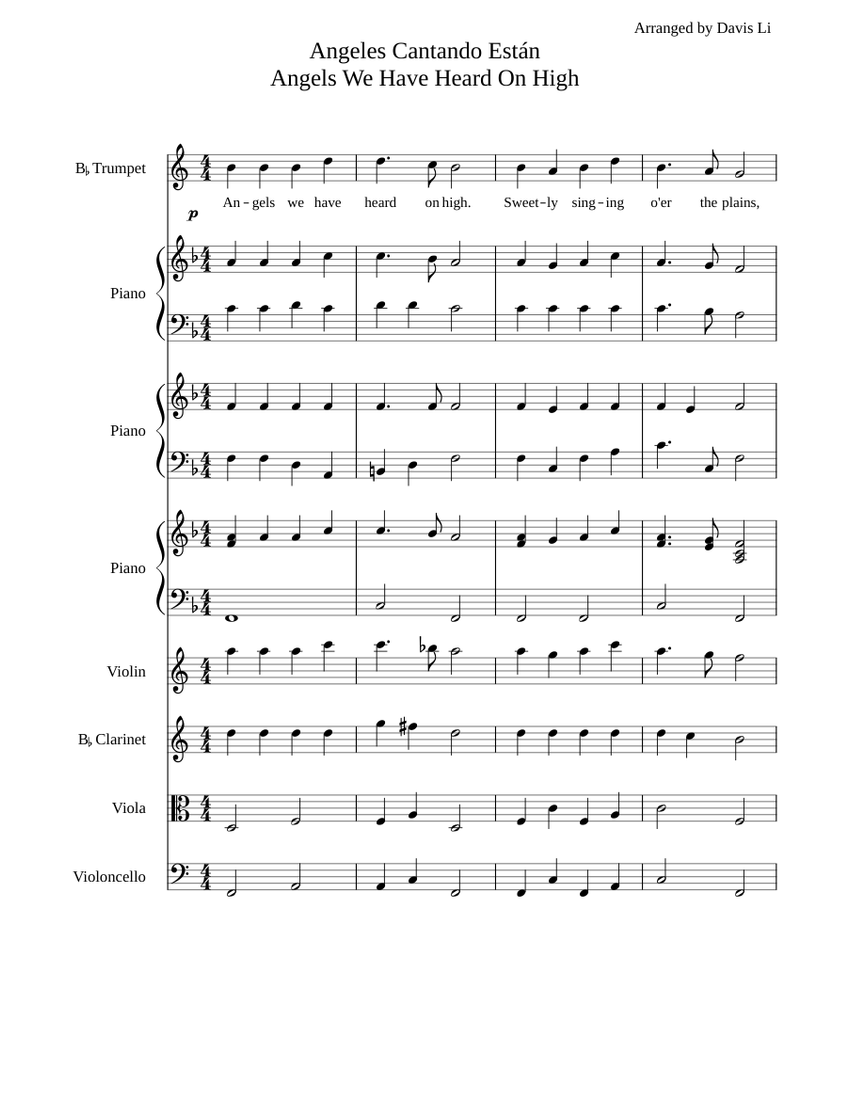 Angeles Cantando Están / Angels We Have Heard On High Sheet music for ...