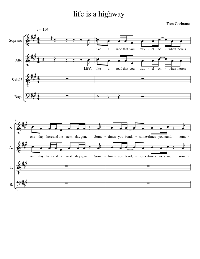 Life is a highway sheet music for Voice download free in PDF or MIDI