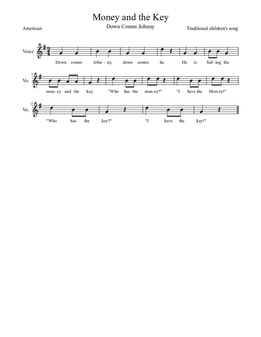 Money and The Key Sheet music for Voice (Other) (Solo) | Musescore.com