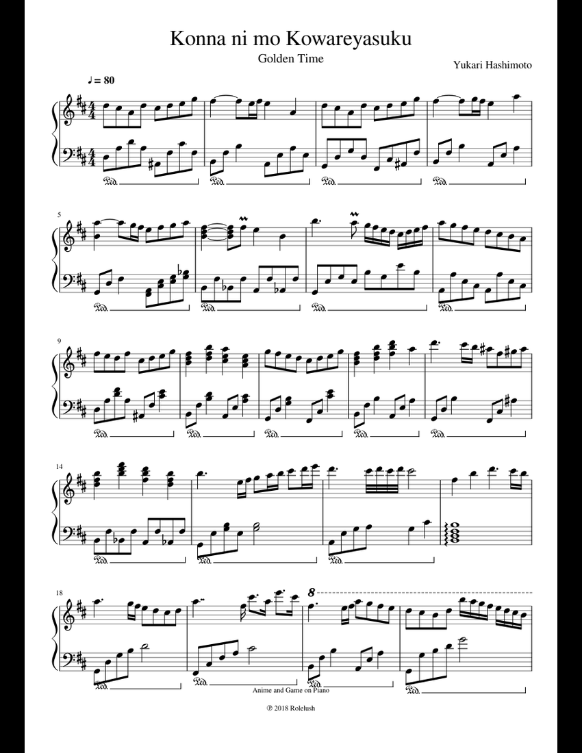 Konna ni mo Kowareyasuku sheet music for Piano download free in PDF or MIDI