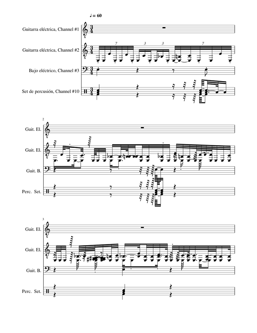 doom E1M1 midi in hell Sheet music for Drum Group, Guitar, Bass (Mixed ...