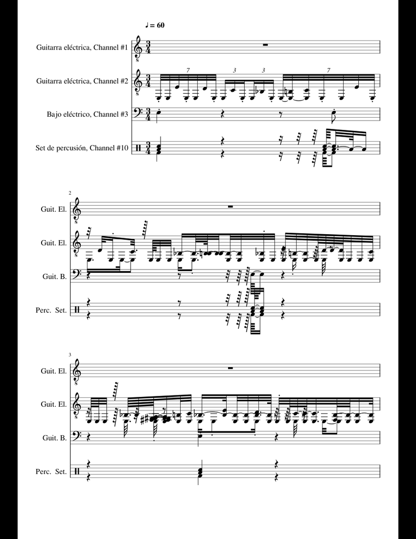 doom E1M1 midi in hell sheet music for Guitar, Bass, Percussion ...