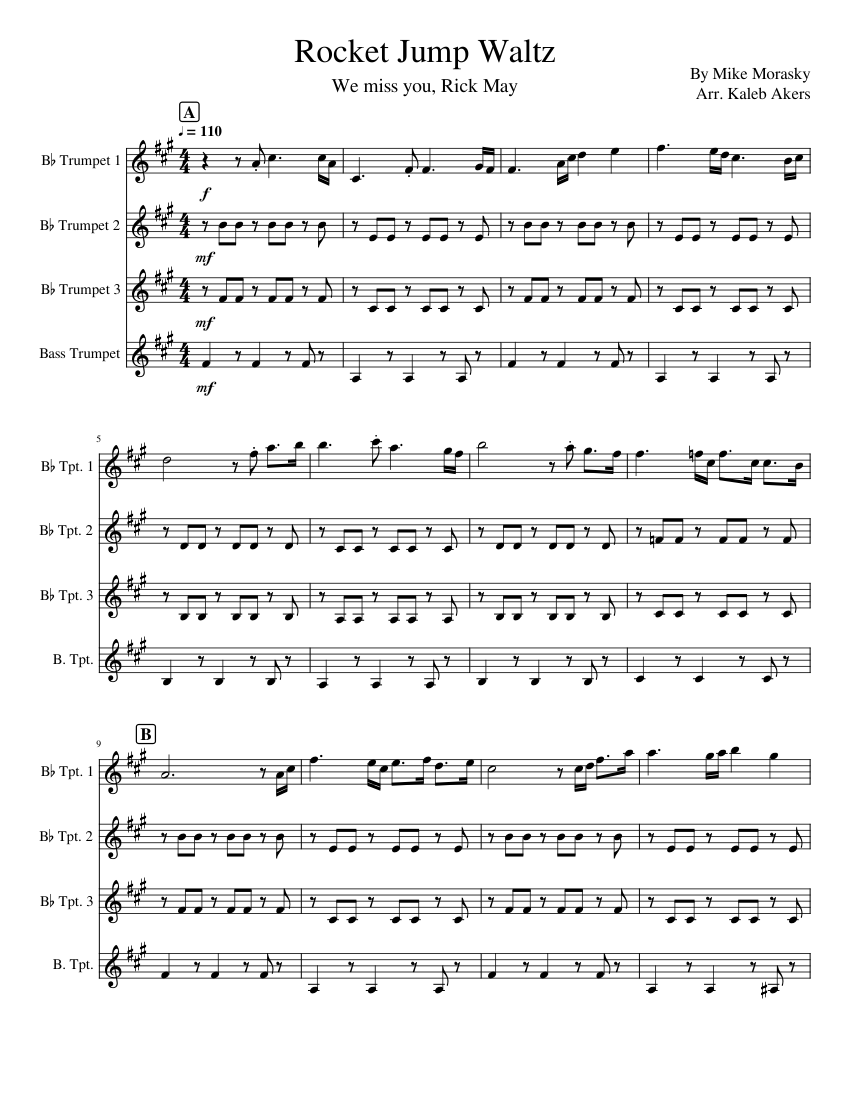 Rocket Jump Waltz (Trumpet Quartet) Sheet music for Trumpet (In B Flat), Trumpet (Bass) (Brass ...