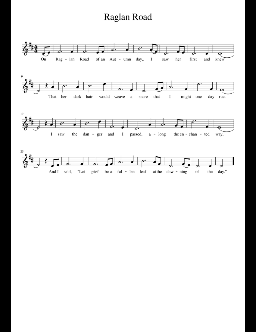 Raglan Road sheet music for Flute download free in PDF or MIDI