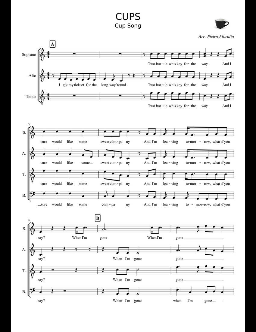Cups sheet music for Voice download free in PDF or MIDI