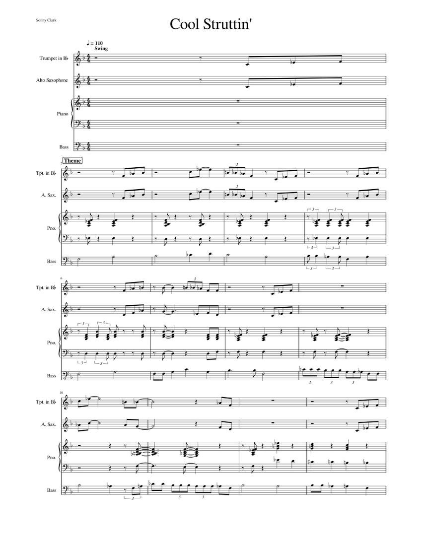 Cool Struttin' sheet music for Piano, Tenor Saxophone, Bass, Percussion ...