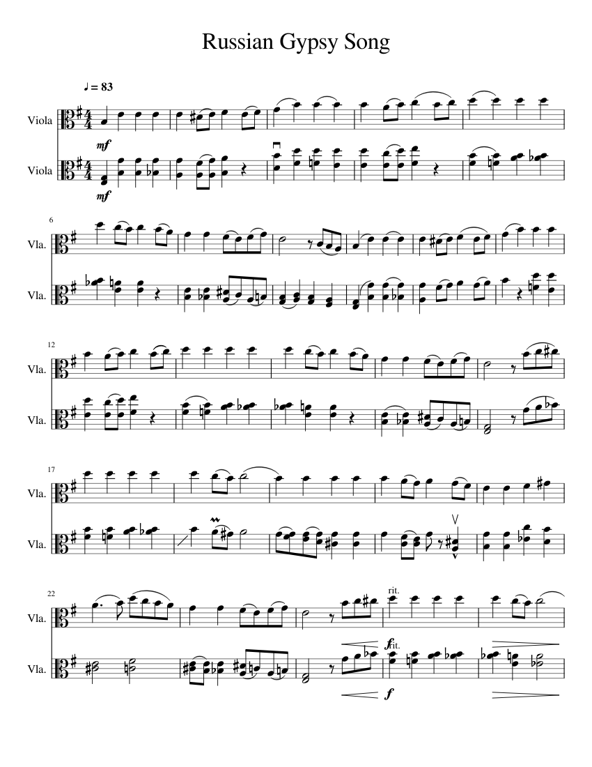 Russian Gypsy Song Sheet music for Viola (String Duet) | Musescore.com