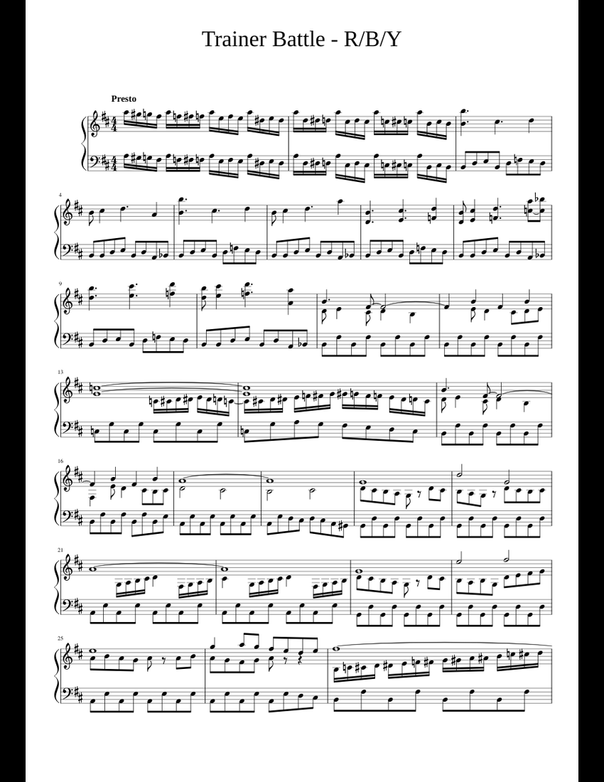 Pokemon Trainer Battle - R/B/Y (Incomplete) sheet music for Piano ...