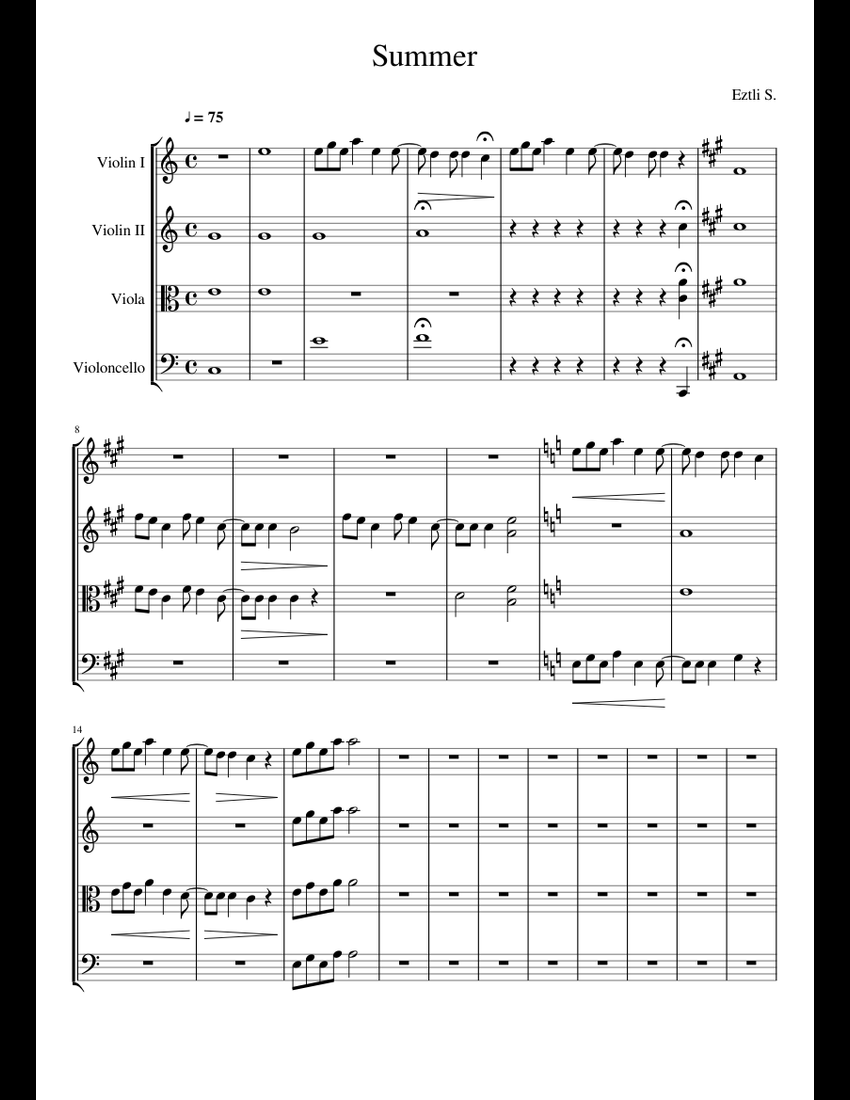 Summer sheet music for Violin, Viola, Cello download free in PDF or MIDI