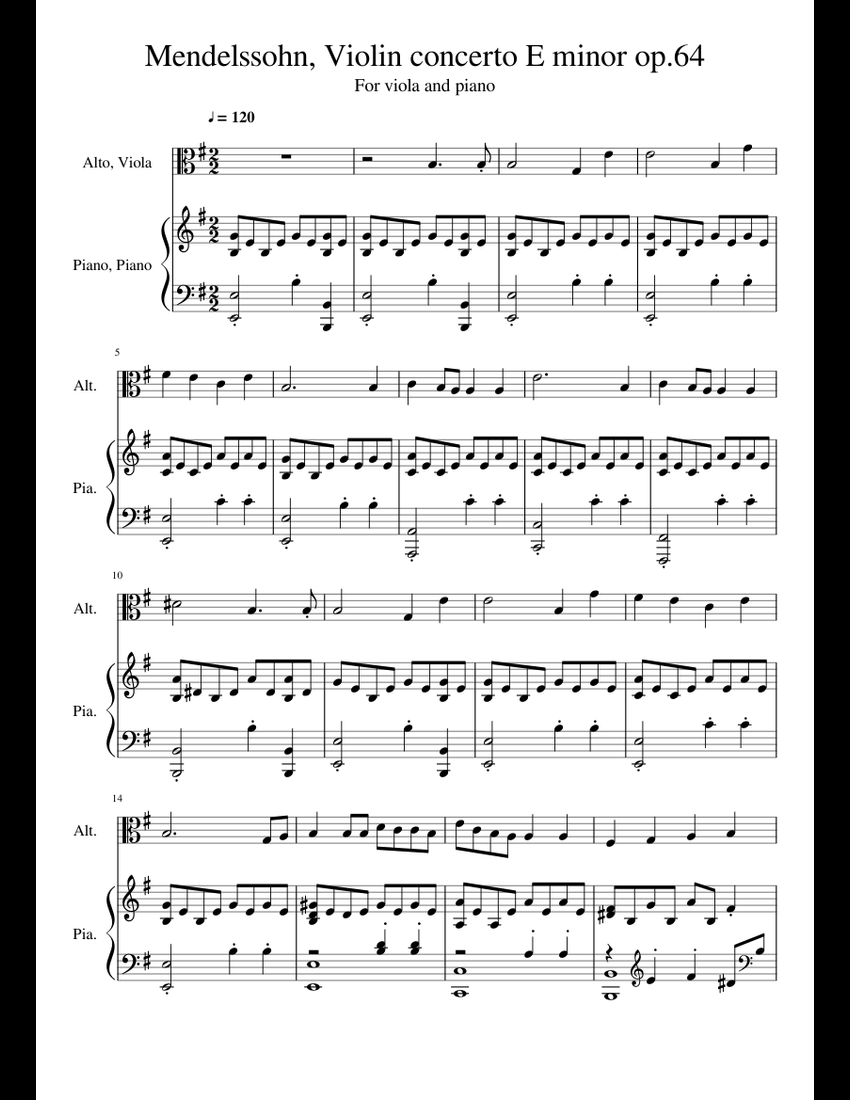 Mendelssohn Violin concerto E minor op 64, first movement , adapted for ...