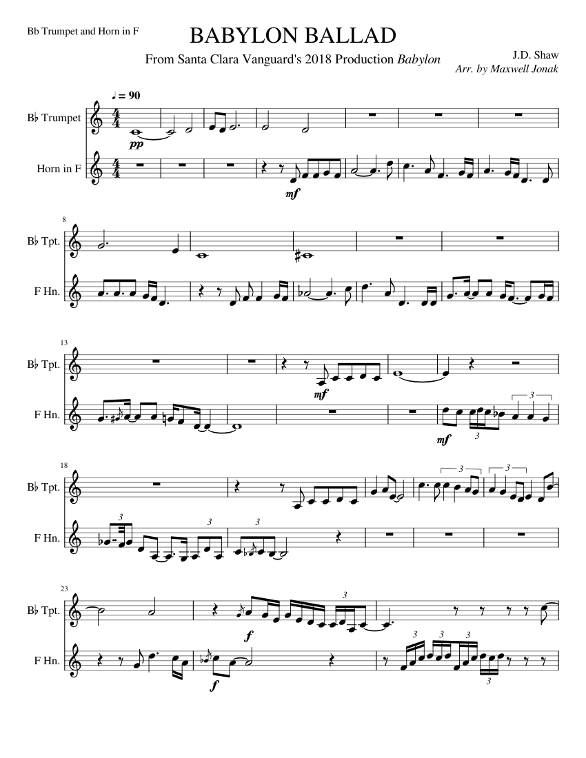 SCV 2018 BABYLON BALLAD Sheet music for Trumpet (In B Flat), French ...