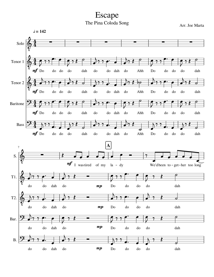 Escape The Pina Colada Song sheet music for Piano download free in PDF ...
