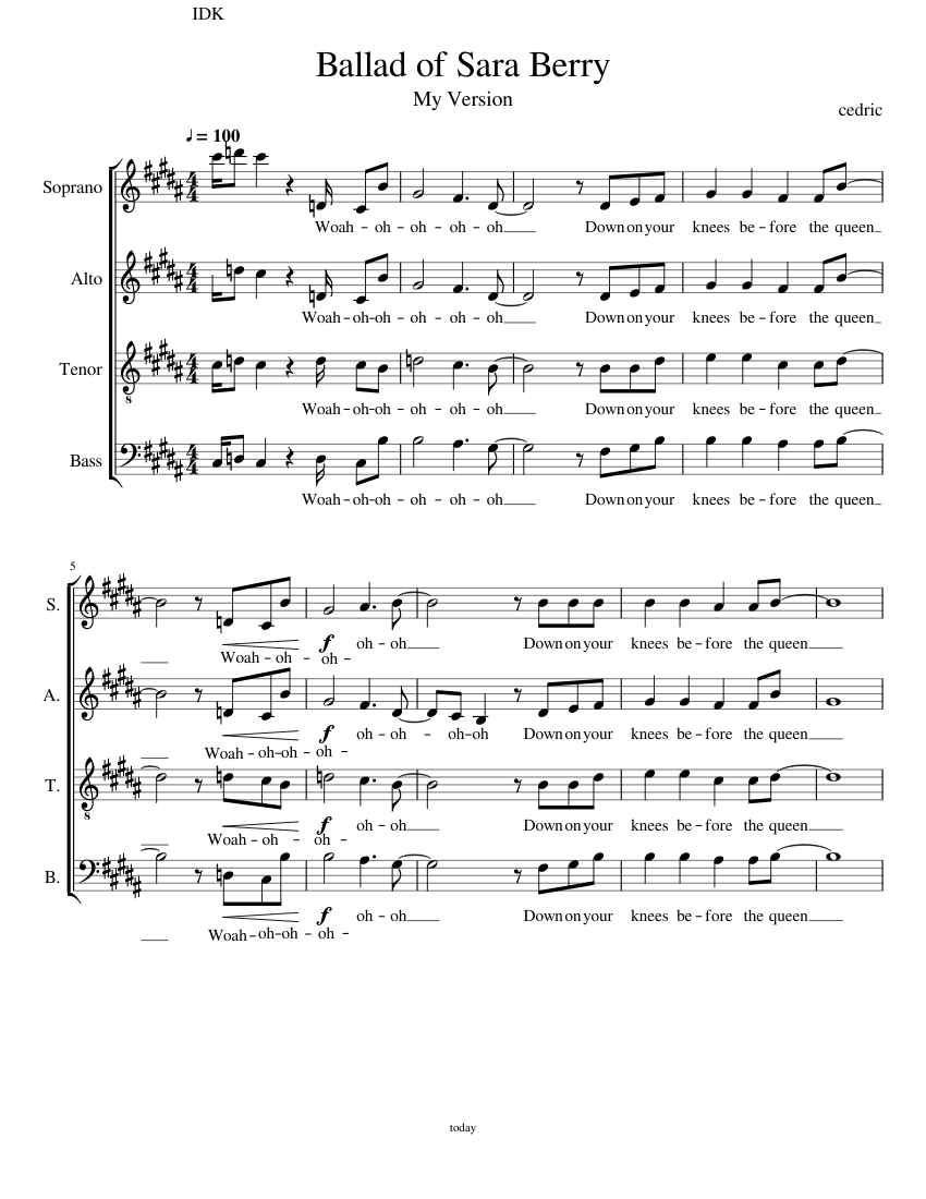 Ballad of Sara Berry Acapella Sheet music for Soprano, Tenor, Alto ...