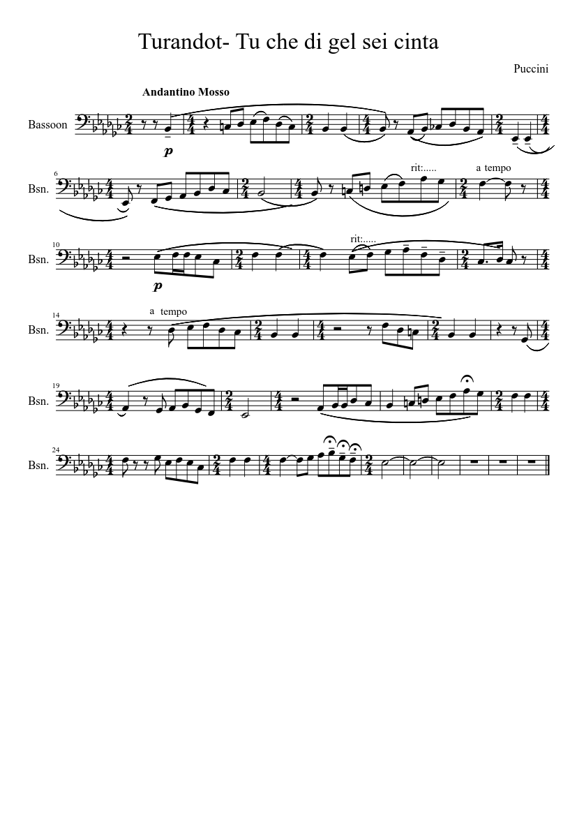 Turandot Puccini. sheet music download free in PDF or MIDI