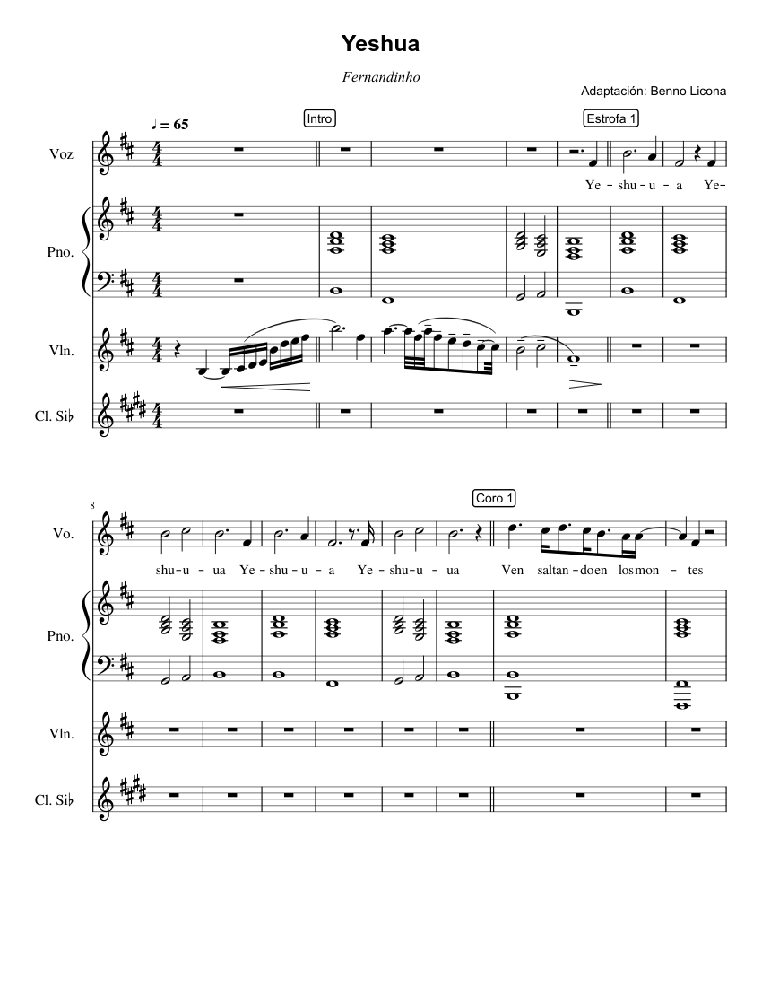 Yeshua (Fernandinho) sheet music for Piano, Violin, Clarinet, Voice ...