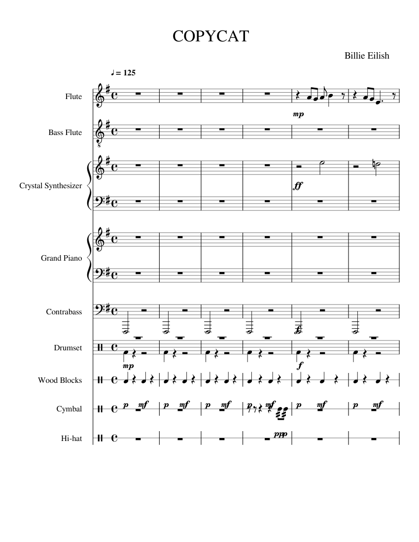 COPYCAT - Billie Eilish Sheet music for Flute, Piano, Synthesizer ...