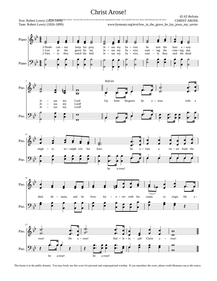 Christ Arose - Robert Lowry Sheet music for Piano (Piano Duo) | Musescore.com