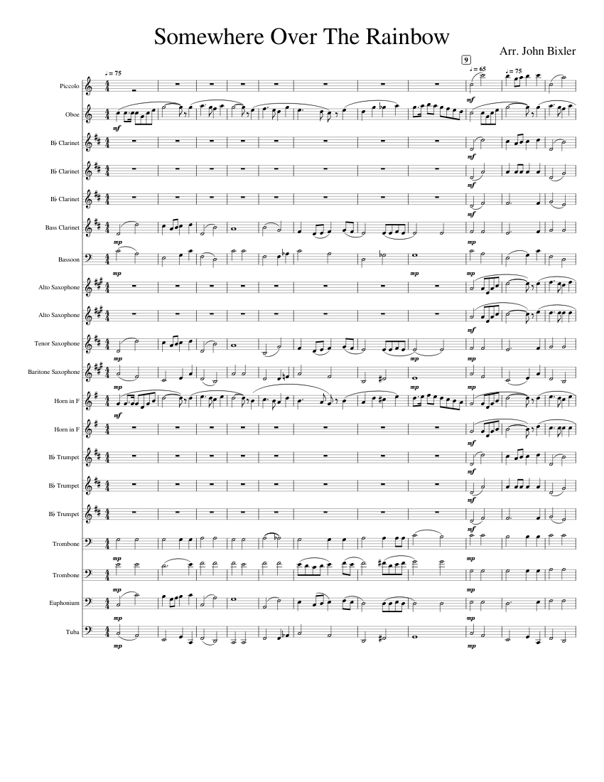 Somewhere_Over_The_Rainbow For Concert Band Sheet music for Clarinet ...