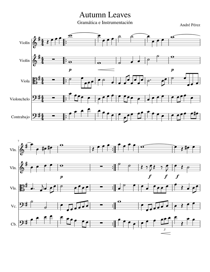 Autumn Leaves Sheet music for Violin, Viola, Cello, Contrabass ...
