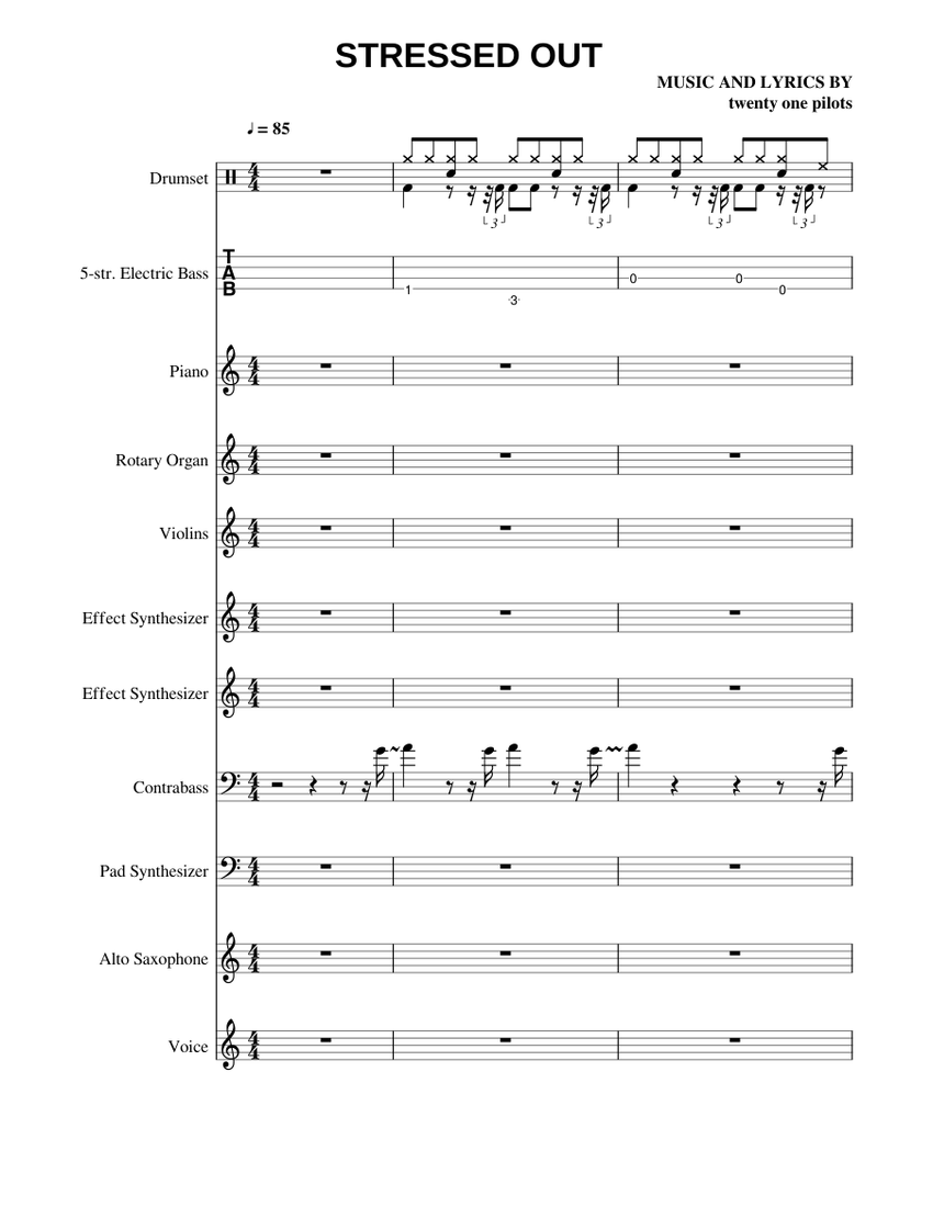 Stressed Out - twenty one pilots Sheet music for Piano, Percussion ...