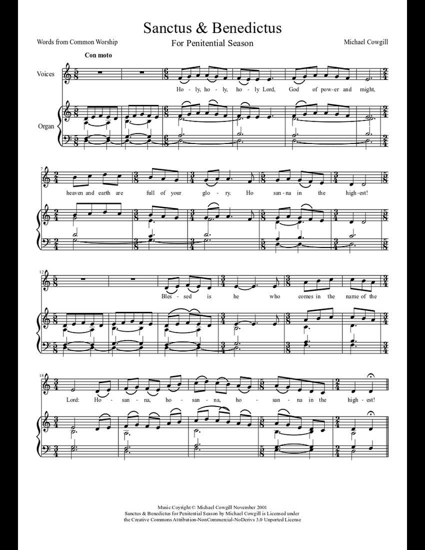 Sanctus & Benedictus for Penitential Season sheet music download free ...
