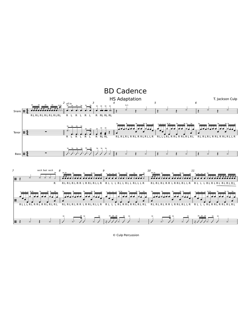 BDB Drumline Cadence sheet music for Percussion download free in PDF or ...