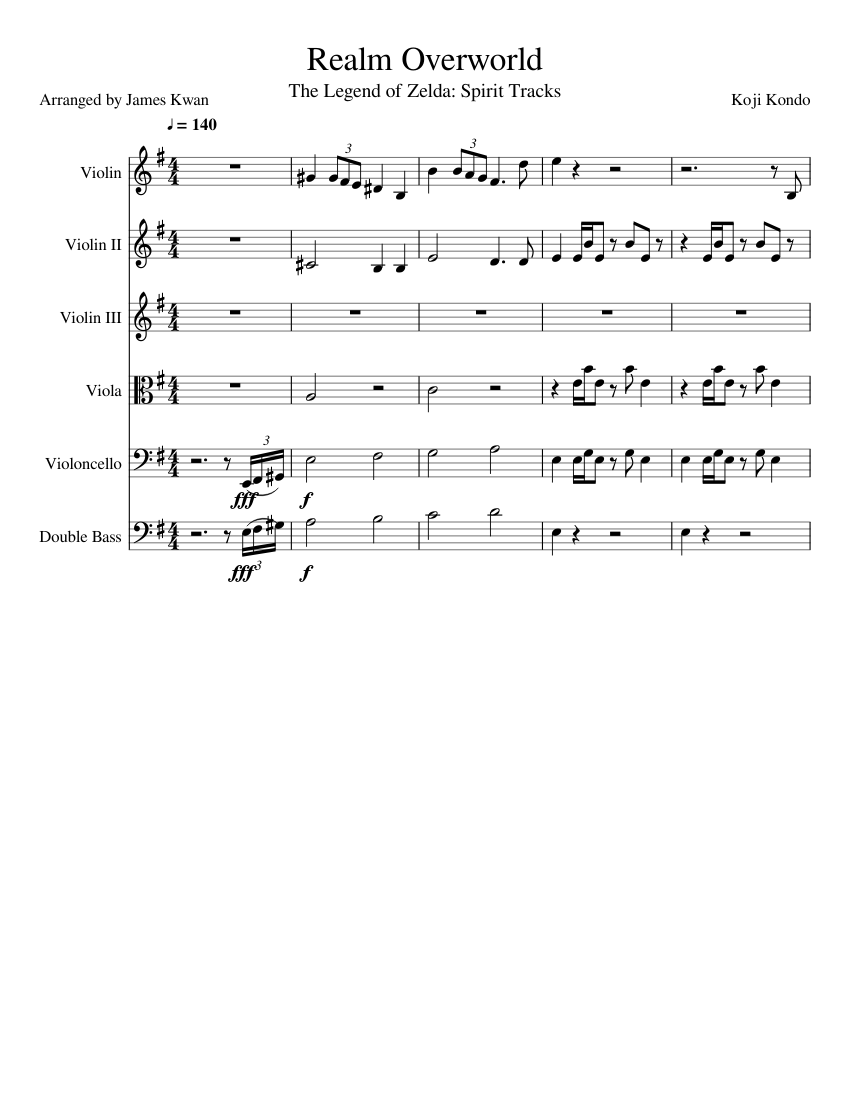 Overworld Realm (Legend of Zelda: Spirit Tracks) sheet music for Violin, Viola, Cello ...