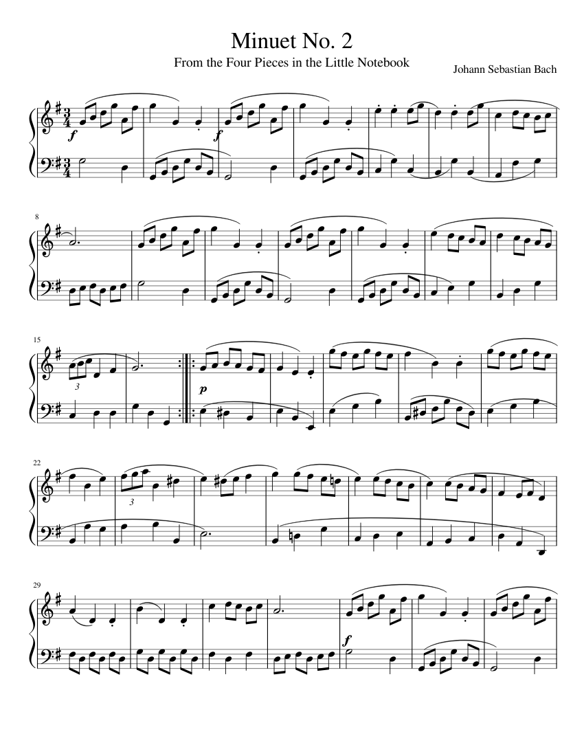 Minuet No. 2 - Johann Sebastian Bach Sheet music for Piano | Download free in PDF or MIDI ...