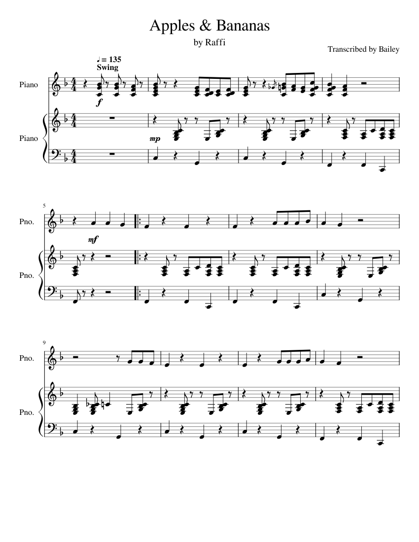Apples & Bananas Sheet music for Piano (Piano Duo) | Musescore.com