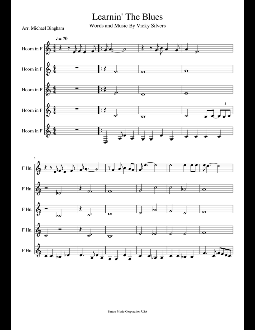 Learnin The Blues sheet music for French Horn download free in PDF or MIDI