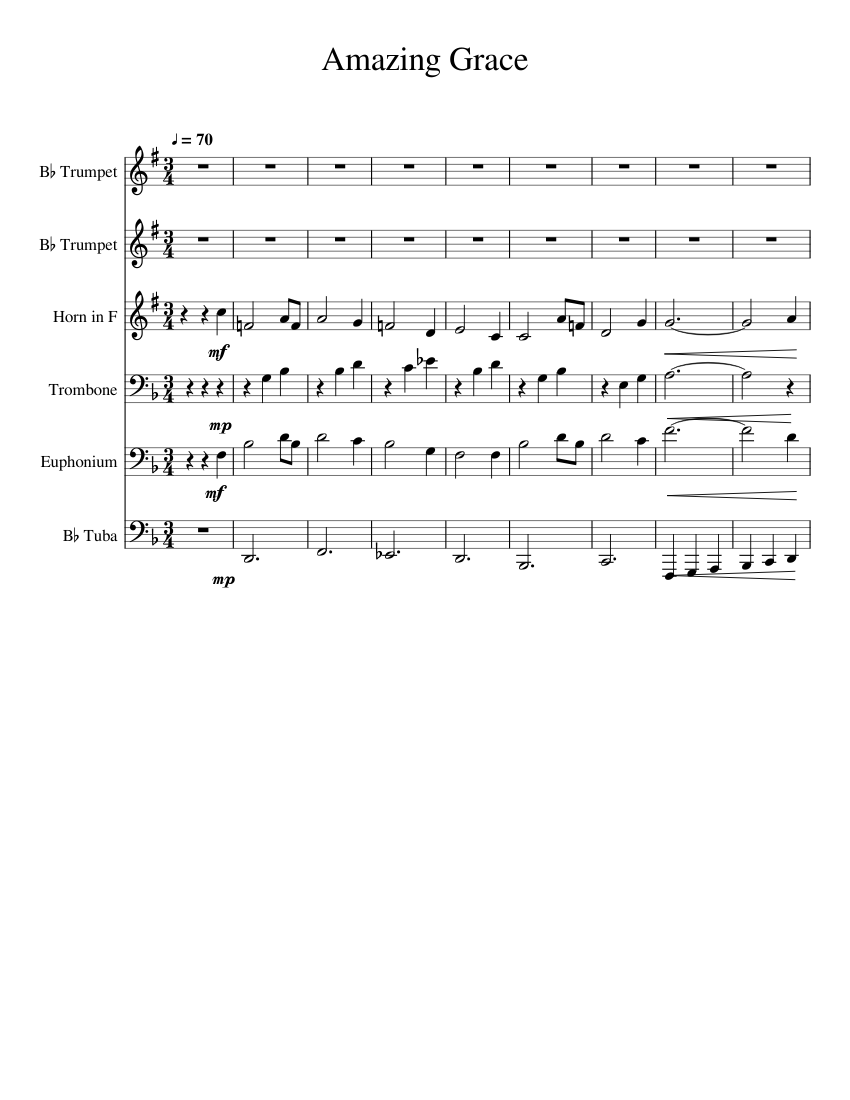 Amazing Grace Sheet music for Trumpet, French Horn, Trombone, Tuba ...