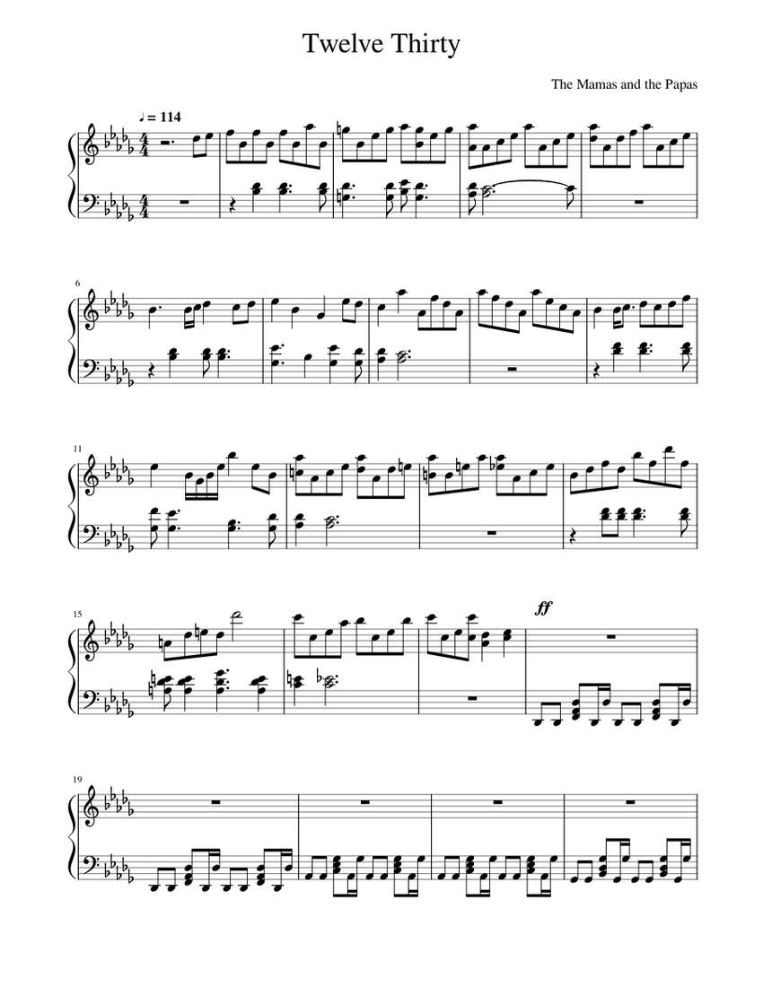 Twelve Thirty - The Mamas and the Papas Sheet music for Piano ...