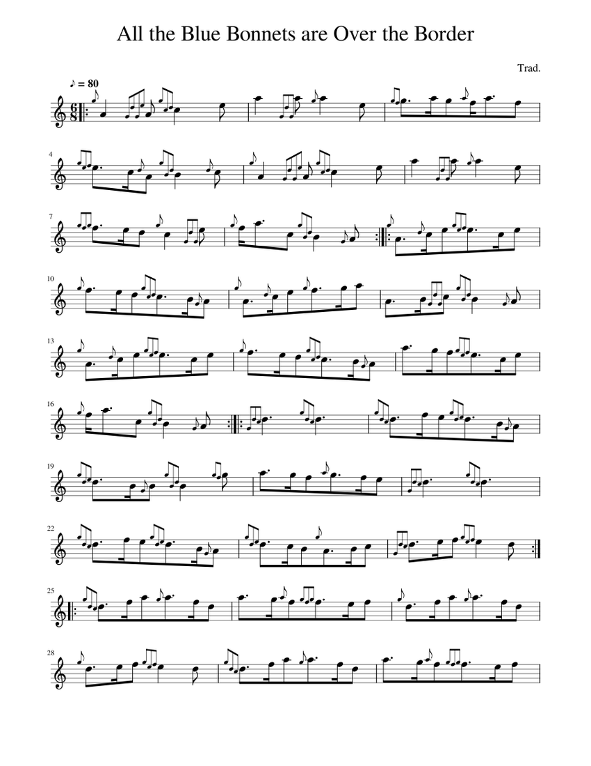 Traditional music - All the Blue Bonnets are Over the Border - piano ...