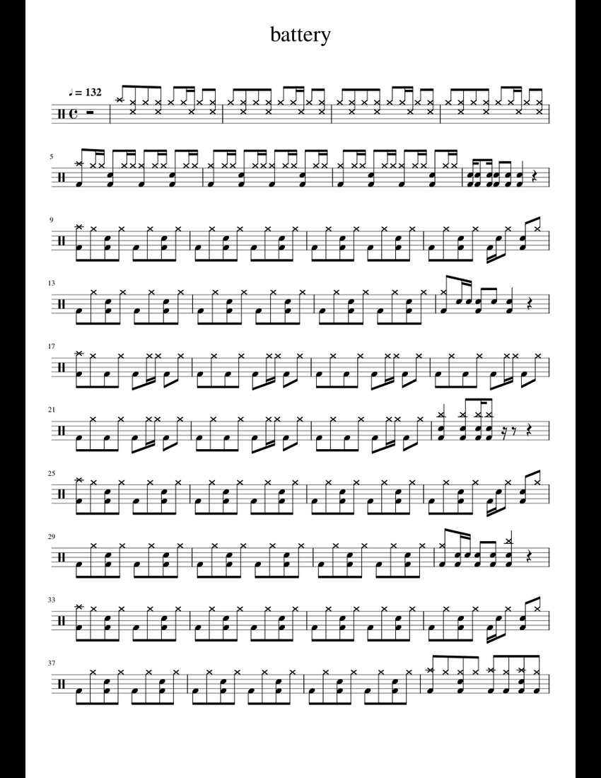 Battery sheet music for Percussion download free in PDF or MIDI