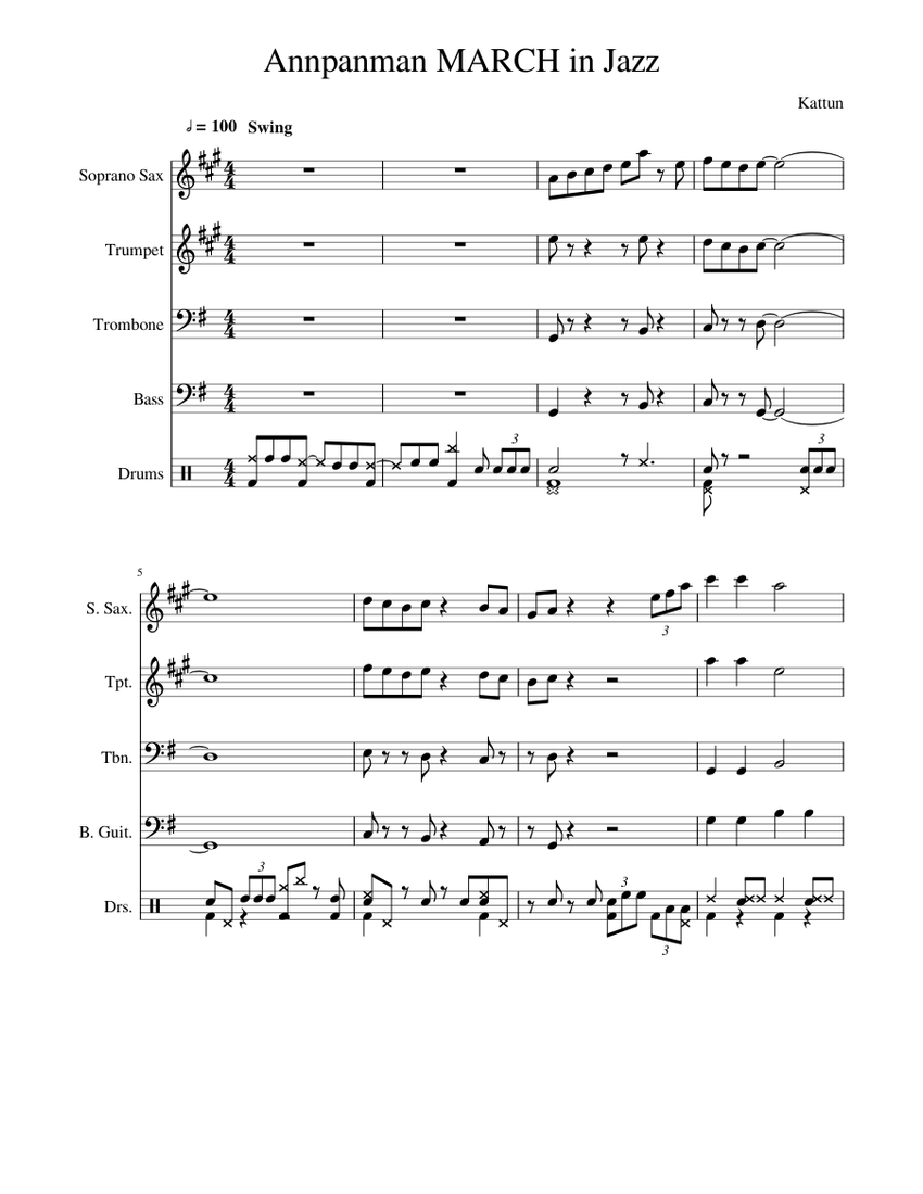 Anpanman March JAZZ For Ensemble Sheet music for Trumpet (In B Flat ...