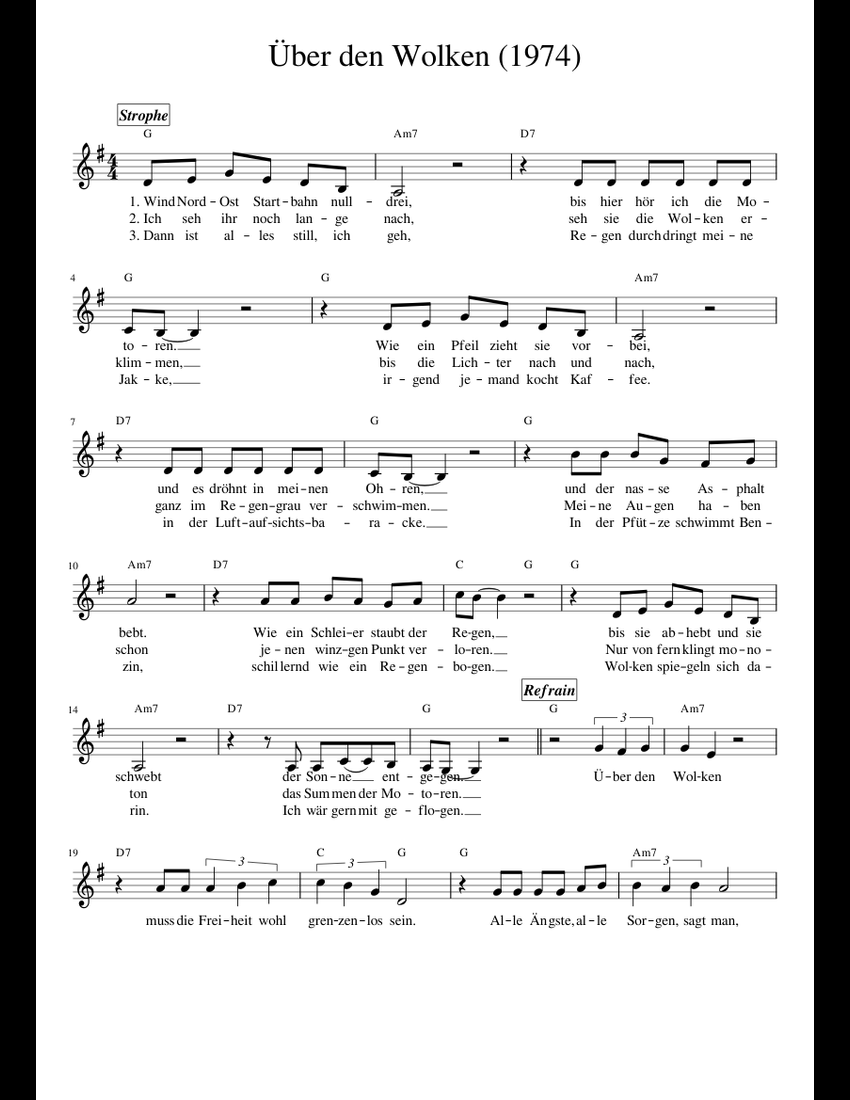 Über den Wolken sheet music download free in PDF or MIDI