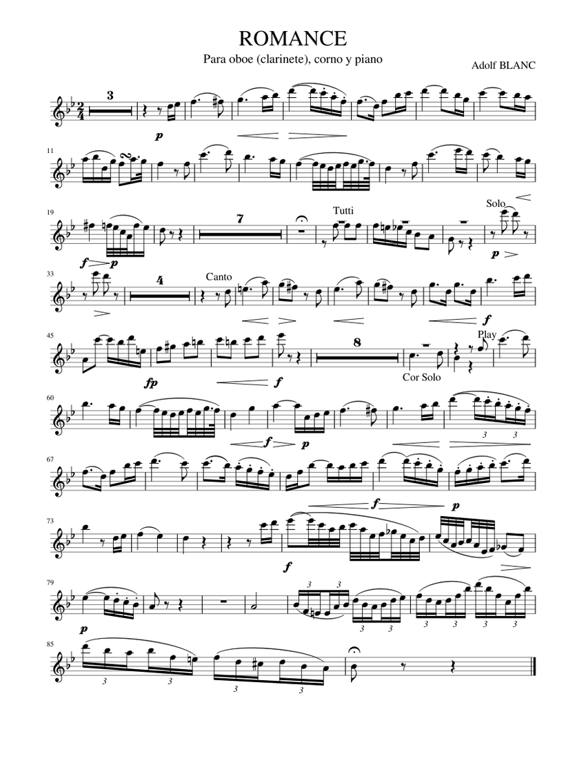 ROMANCE Blanc Sheet music for Clarinet | Download free in PDF or MIDI ...