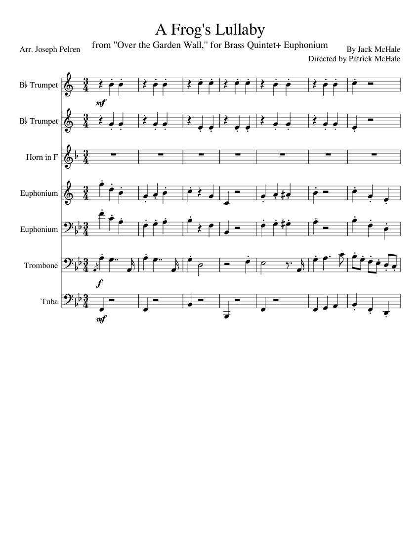 A Frog s Lullaby Sheet music for Trumpet (In B Flat), Trombone, French ...