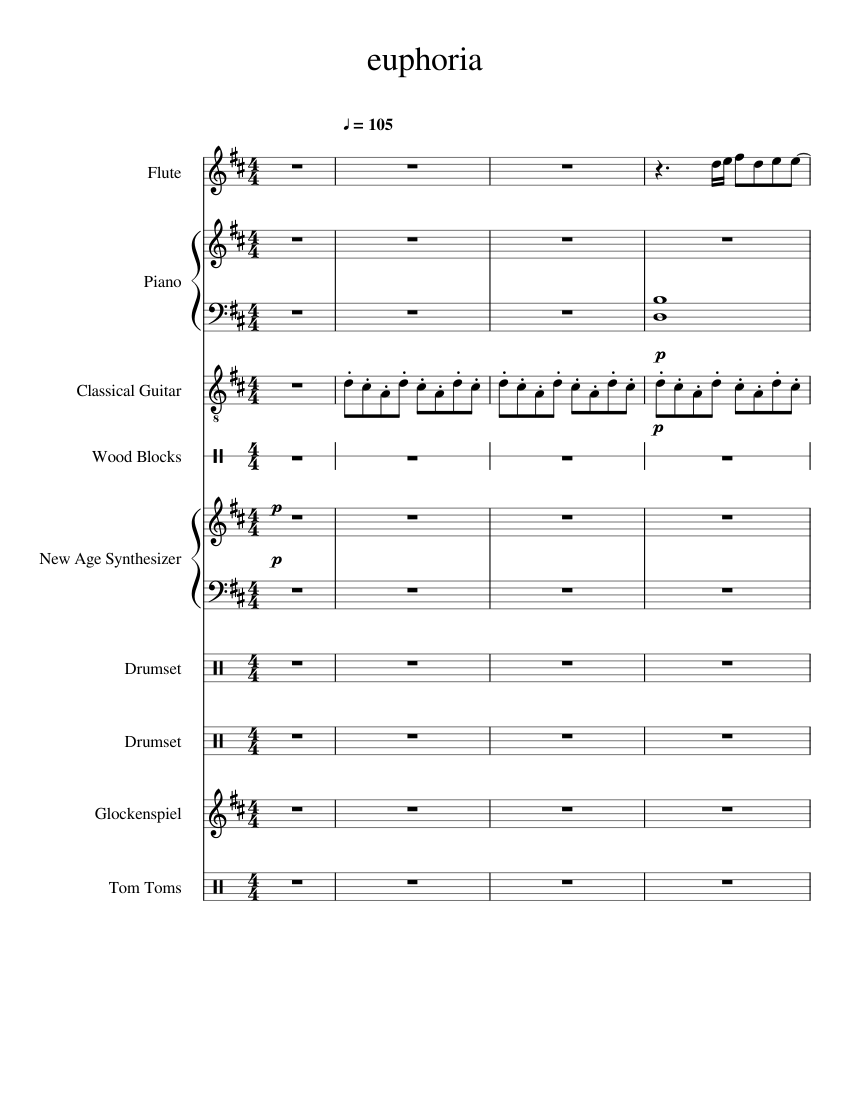 Euphoria sheet music for Flute, Piano, Guitar, Percussion download free ...