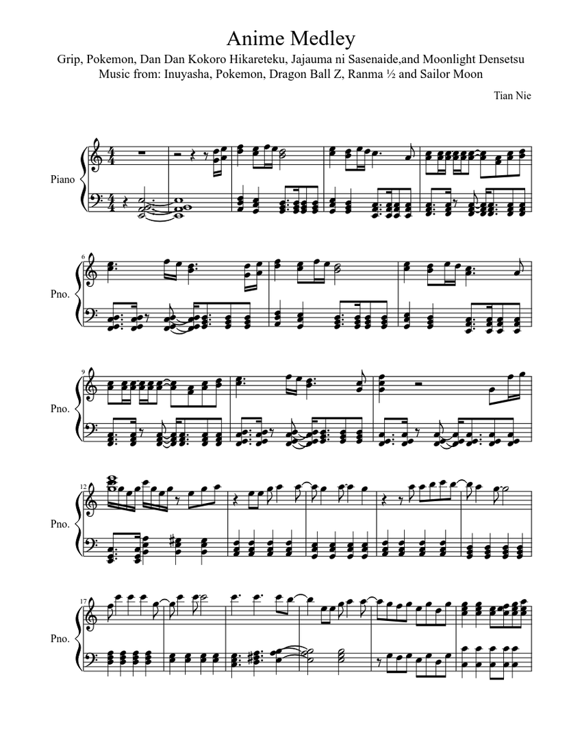 Anime Medley for Piano Sheet music for Piano (Solo) | Musescore.com